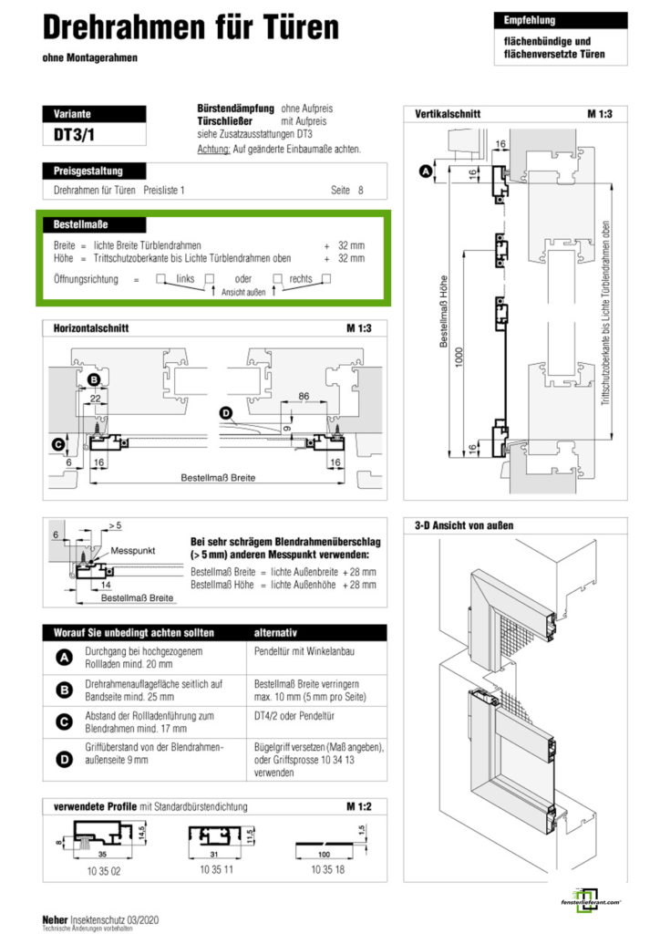 Fliegengittertüre Drehrahmen für flächenbündige und flächenversetzte Türen – DT 3/1 von MHZ ...